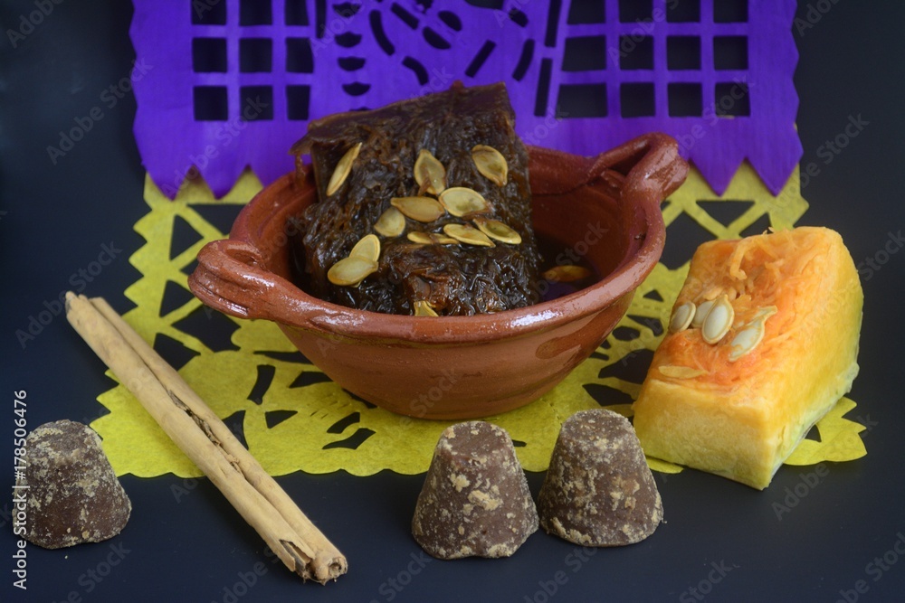 Mexican traditional pumpkin sweet made with piloncillo and cinammon on ...