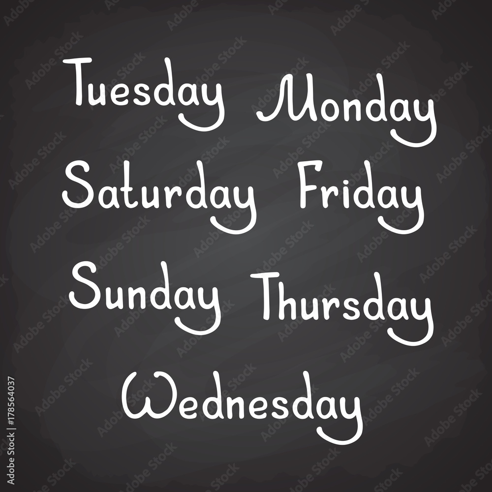 Vector illustration. Hand drawn lettering of days of the week as ...