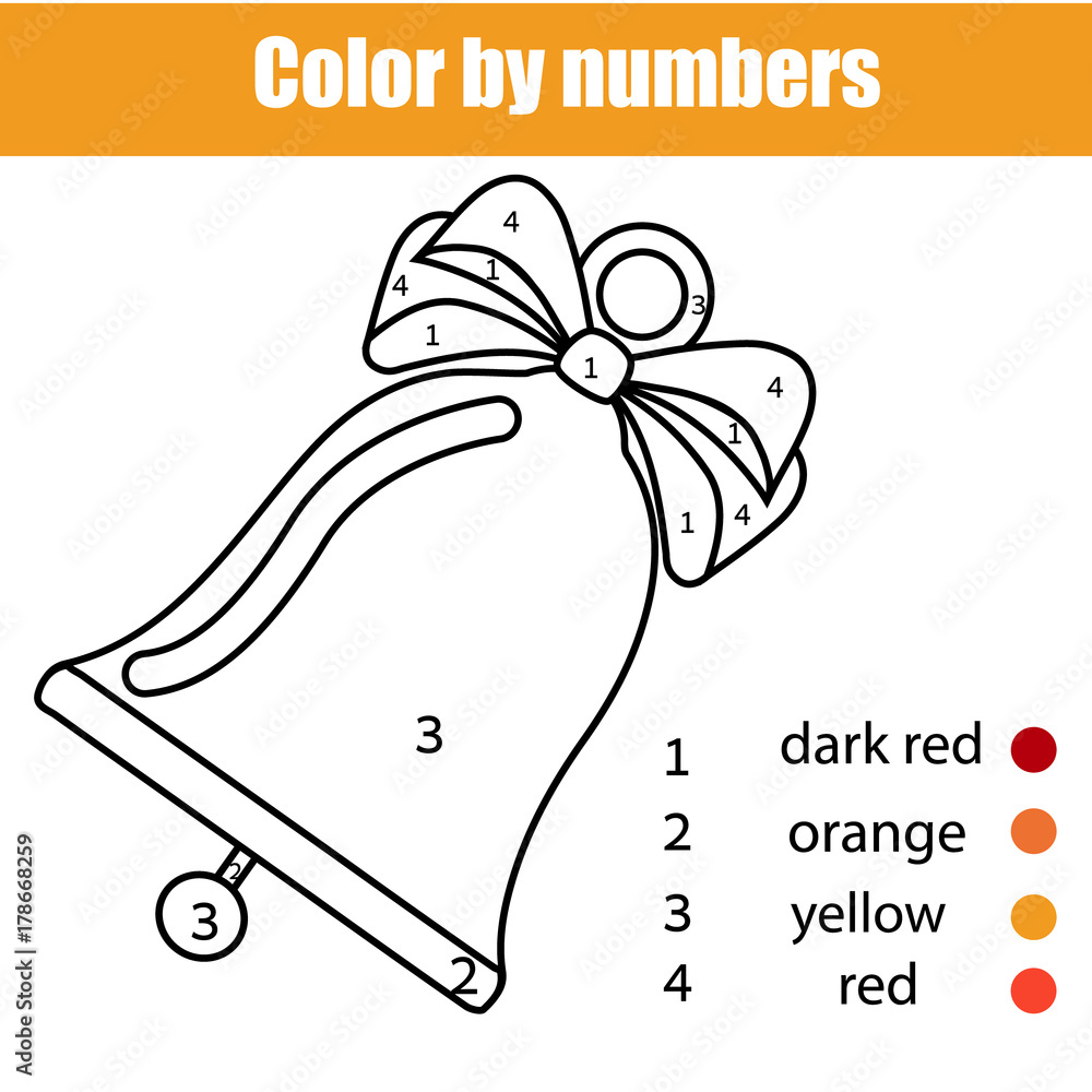 Children educational game. Coloring page with Christmas bell. Color by ...