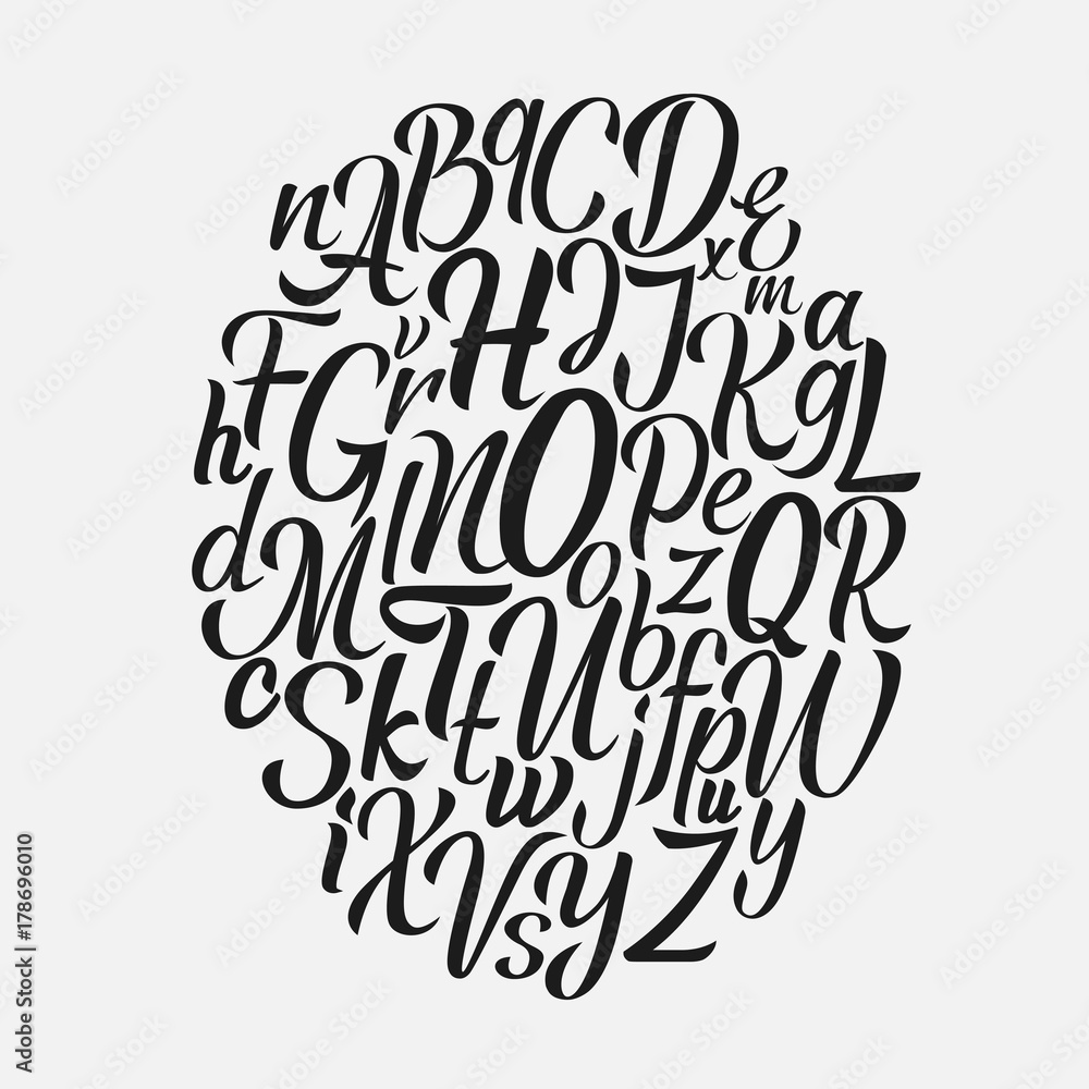 Hand drawn lettering font. Brush script calligraphy cursive type ...