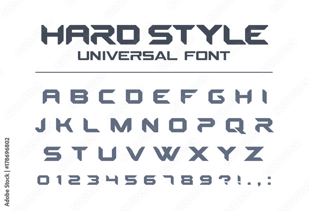 Hard style universal font. Military, army, sport, futuristic technology ...