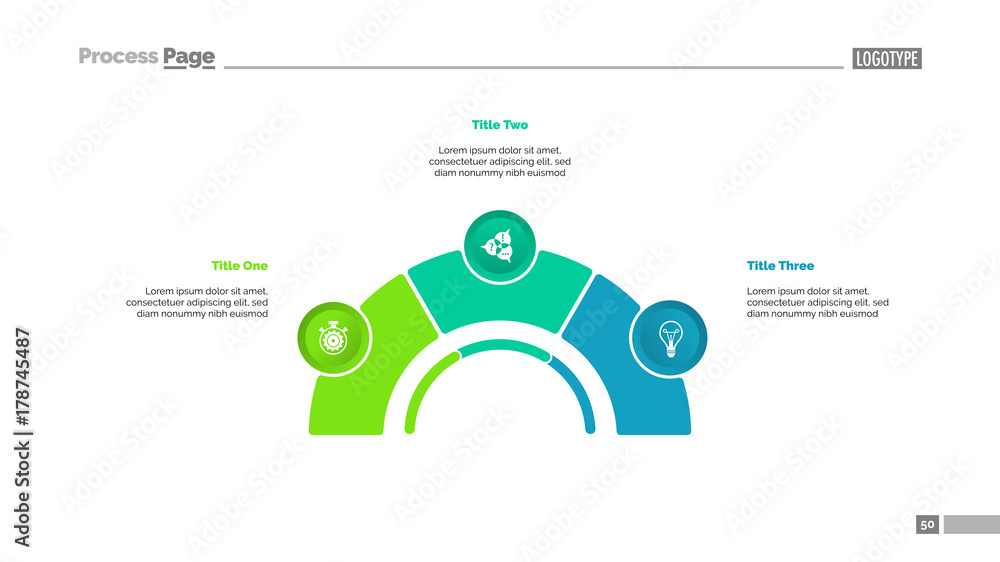 Process Chart with Three Elements Slide Stock Vector | Adobe Stock