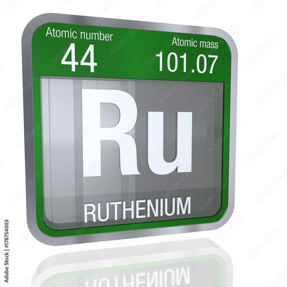 Ruthenium symbol in square shape with metallic border and transparent ...