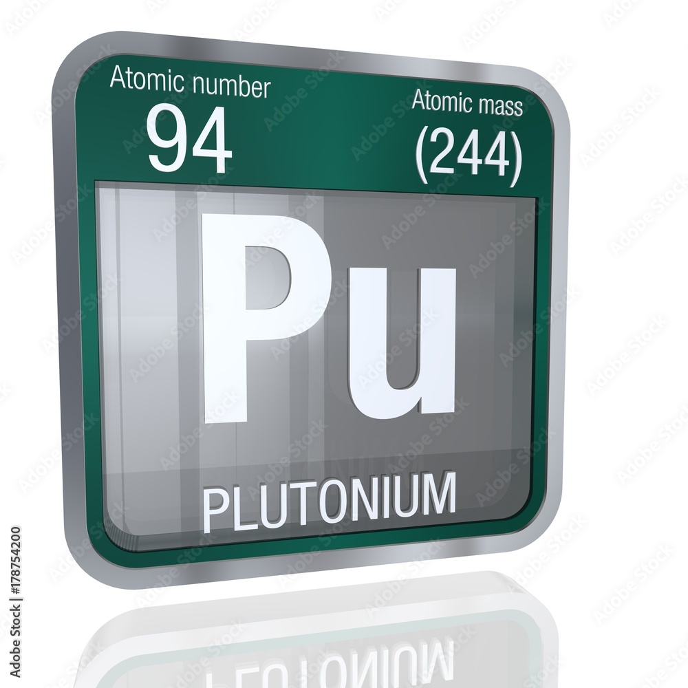 Plutonium symbol in square shape with metallic border and transparent ...