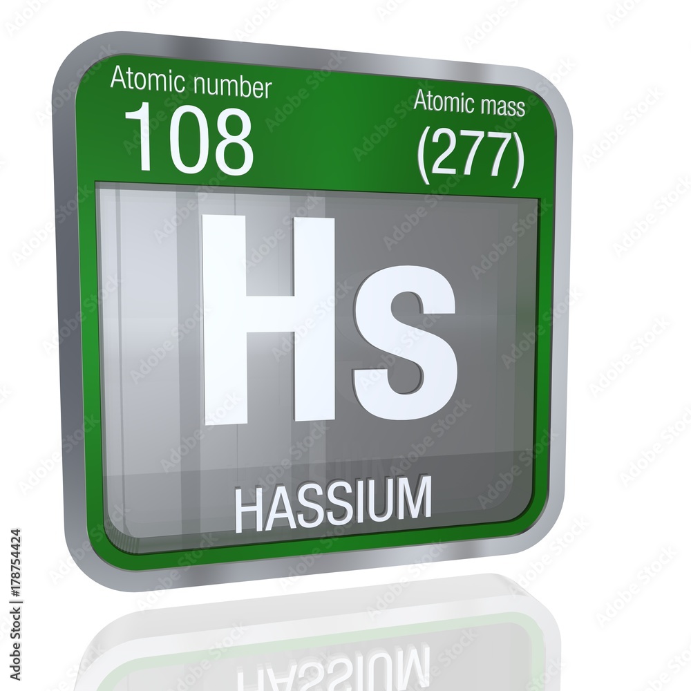 Hassium symbol in square shape with metallic border and transparent ...