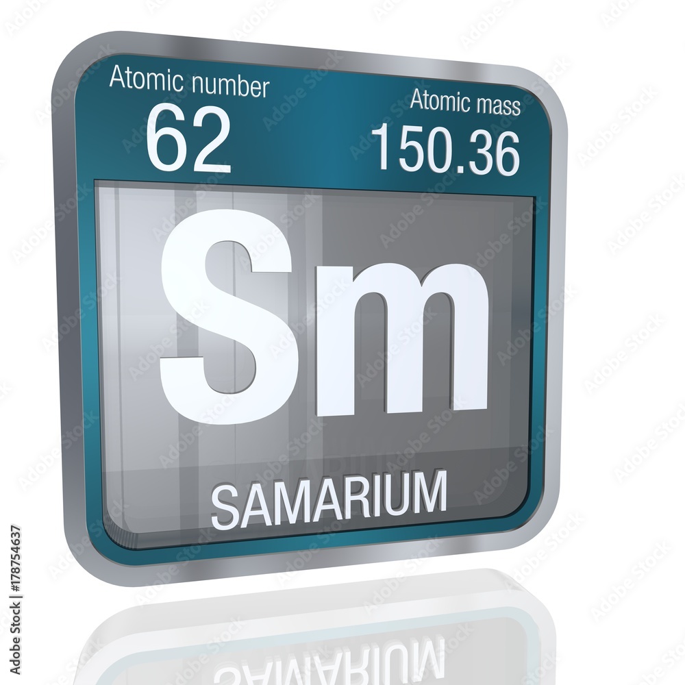 Samarium symbol in square shape with metallic border and transparent ...