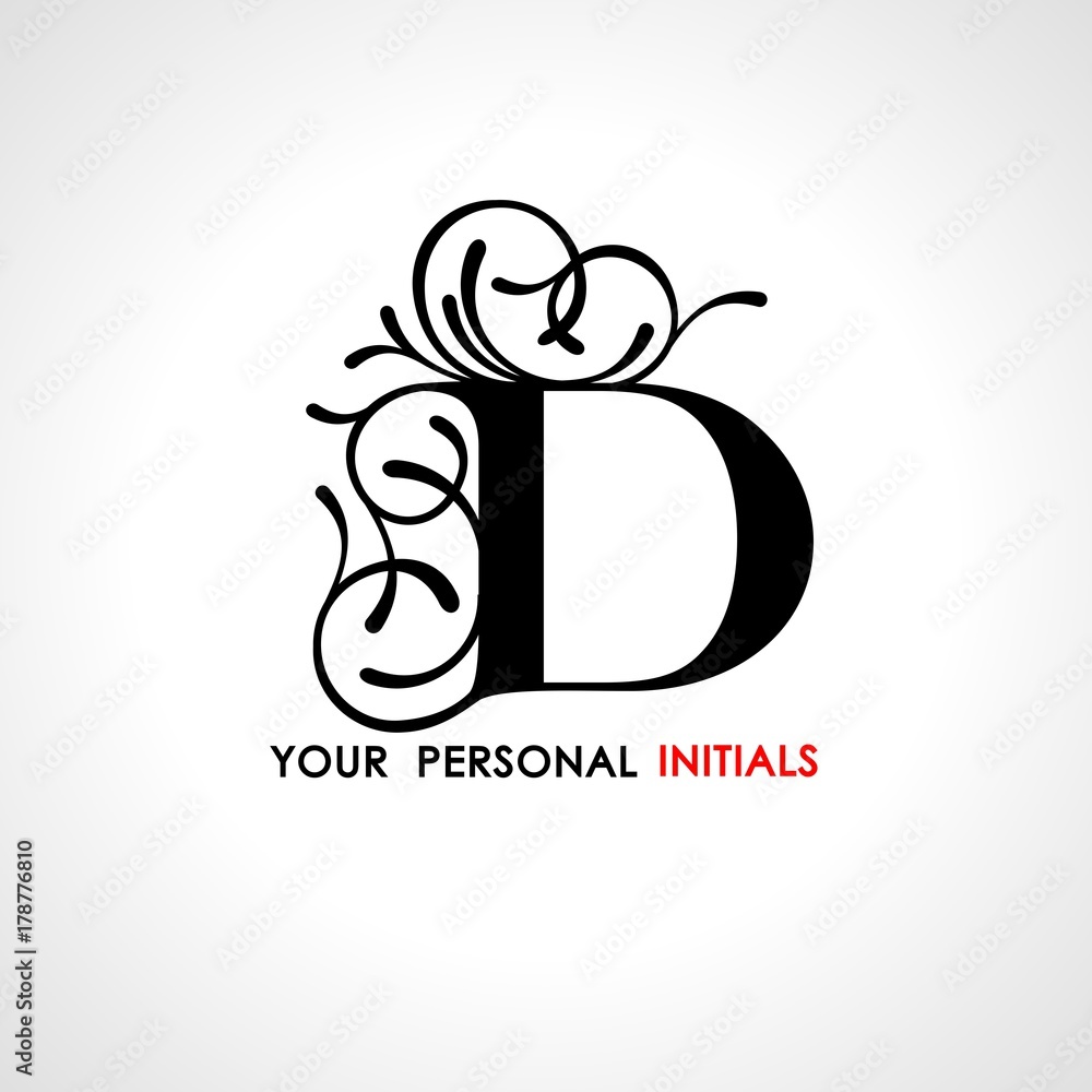 Capital letter D . Decorated with vegetable ornament. Template for your ...