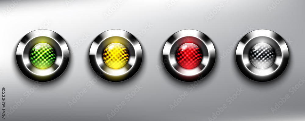 Abstract metallic web buttons set of 4. Round glass web icons with ...