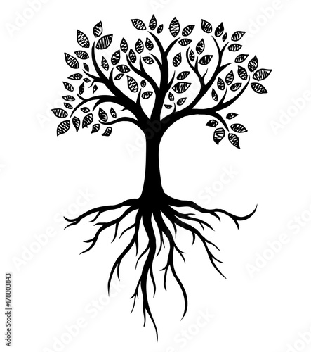 Tree silhouette with roots, real hand drawing. Vector Illustration ... Tree silhouette with roots, real hand drawing. Vector Illustration ...