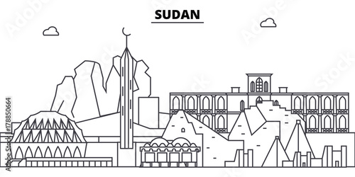 Sudan architecture skyline: buildings, silhouette, outline landscape ...