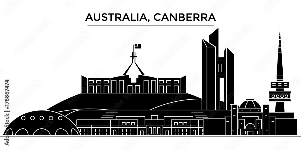 Australia, Canberra architecture skyline, buildings, silhouette ...