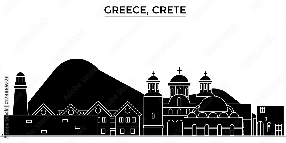 Greece, Crete architecture skyline, buildings, silhouette, outline ...