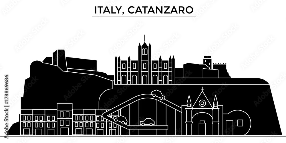 Italy, Catanzaro architecture skyline, buildings, silhouette, outline ...