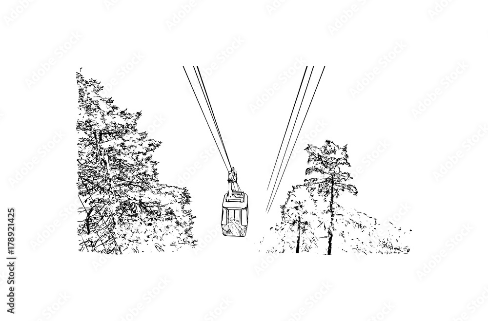 Hand drawn sketch of Mussoorie Ropeway Uttarakhand India in vector ...