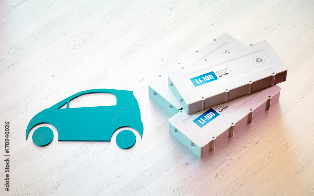 Li-Ion electric vehicle battery concept. Car symbol with EV batteries ...
