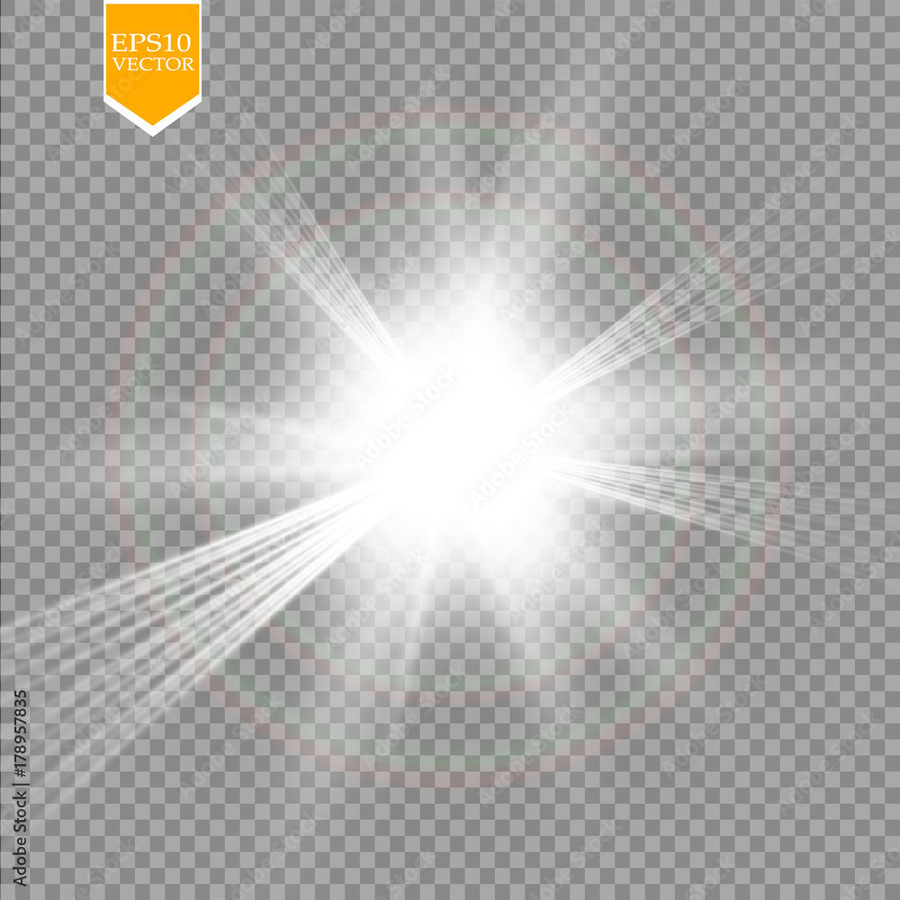 Glow light effect. Starburst with sparkles on transparent background ...