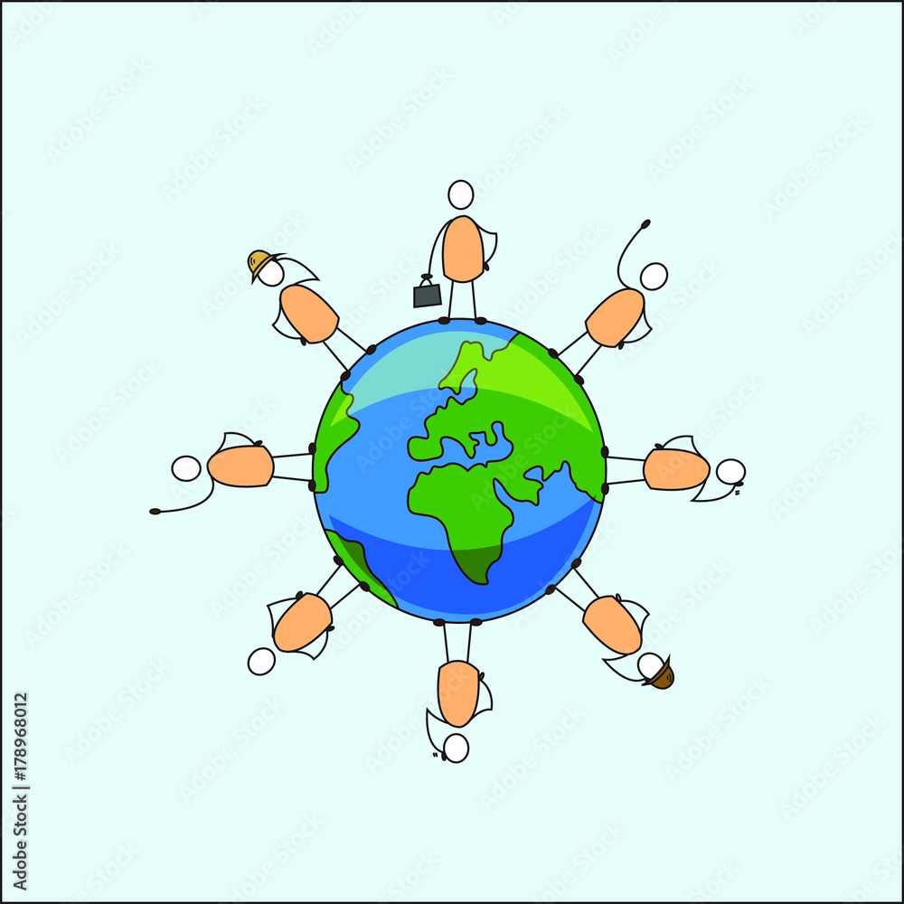 Diverse group of people standing on planet earth. Vector illustration ...