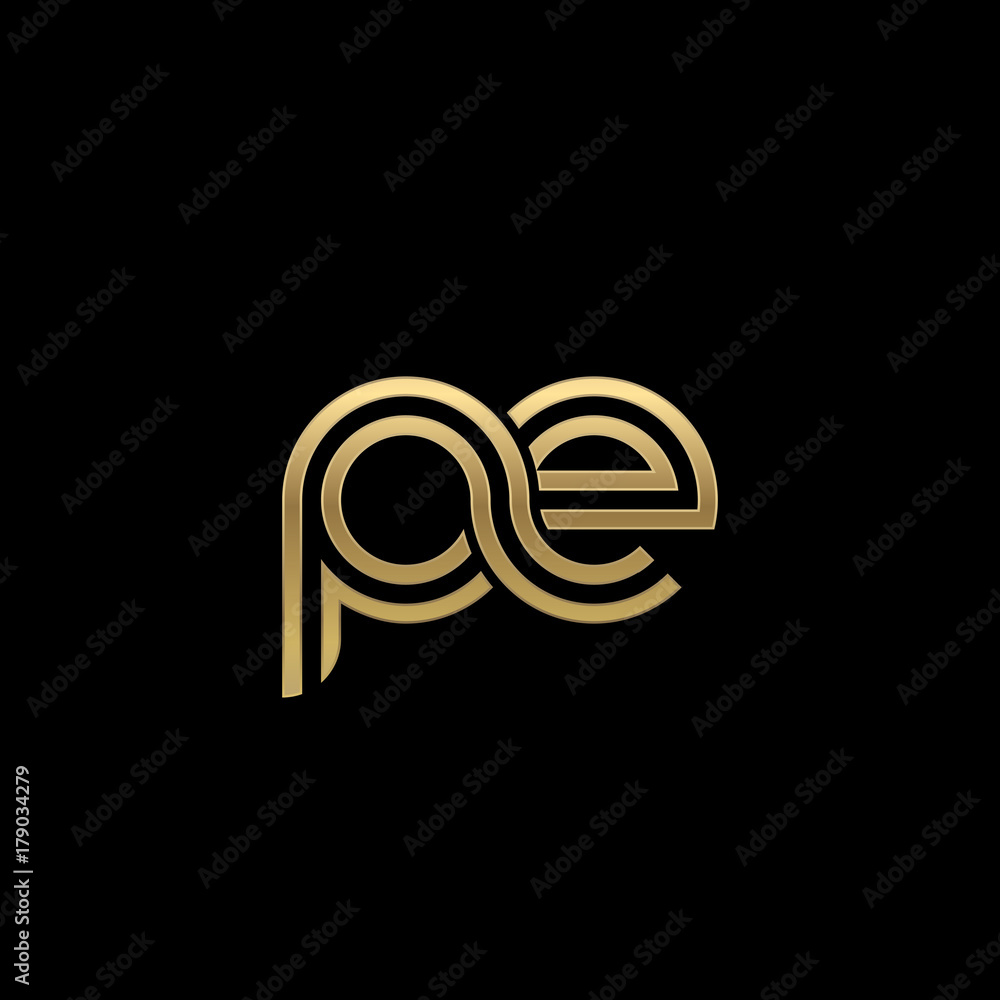 Initial lowercase letter pe, linked outline rounded logo, elegant ...