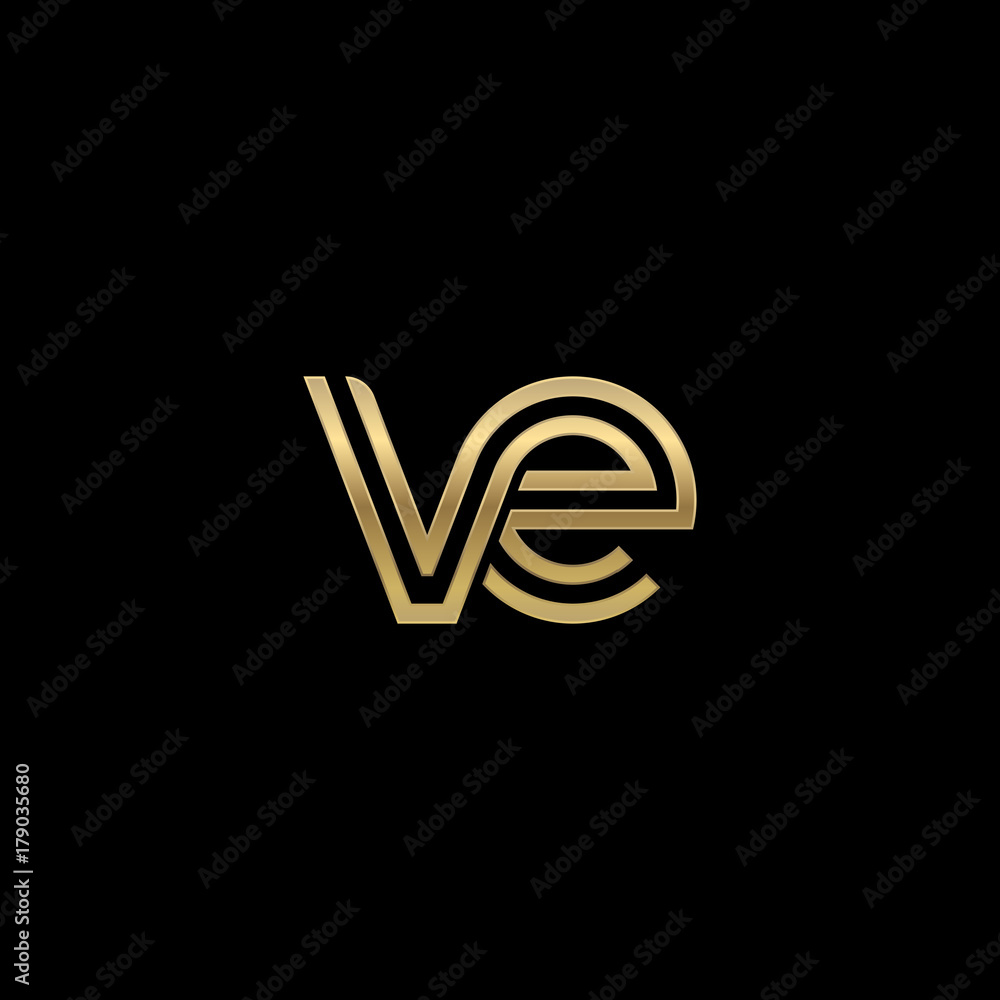 Initial lowercase letter ve, linked outline rounded logo, elegant ...