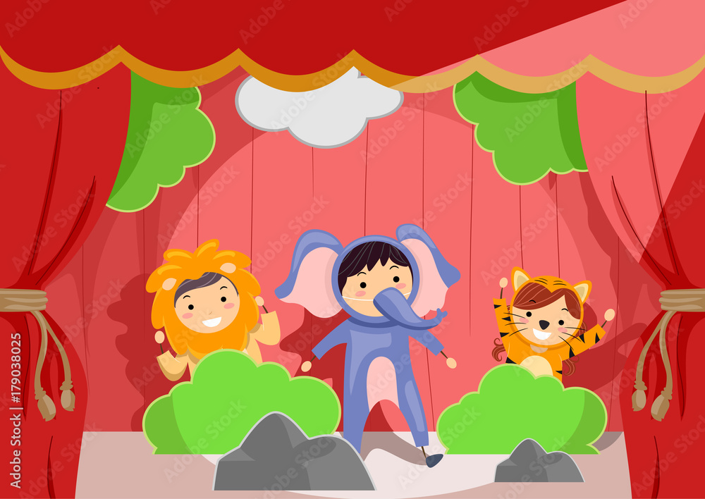 Stickman Kids Stage Animal Role Play Illustration Stock Vector | Adobe ...