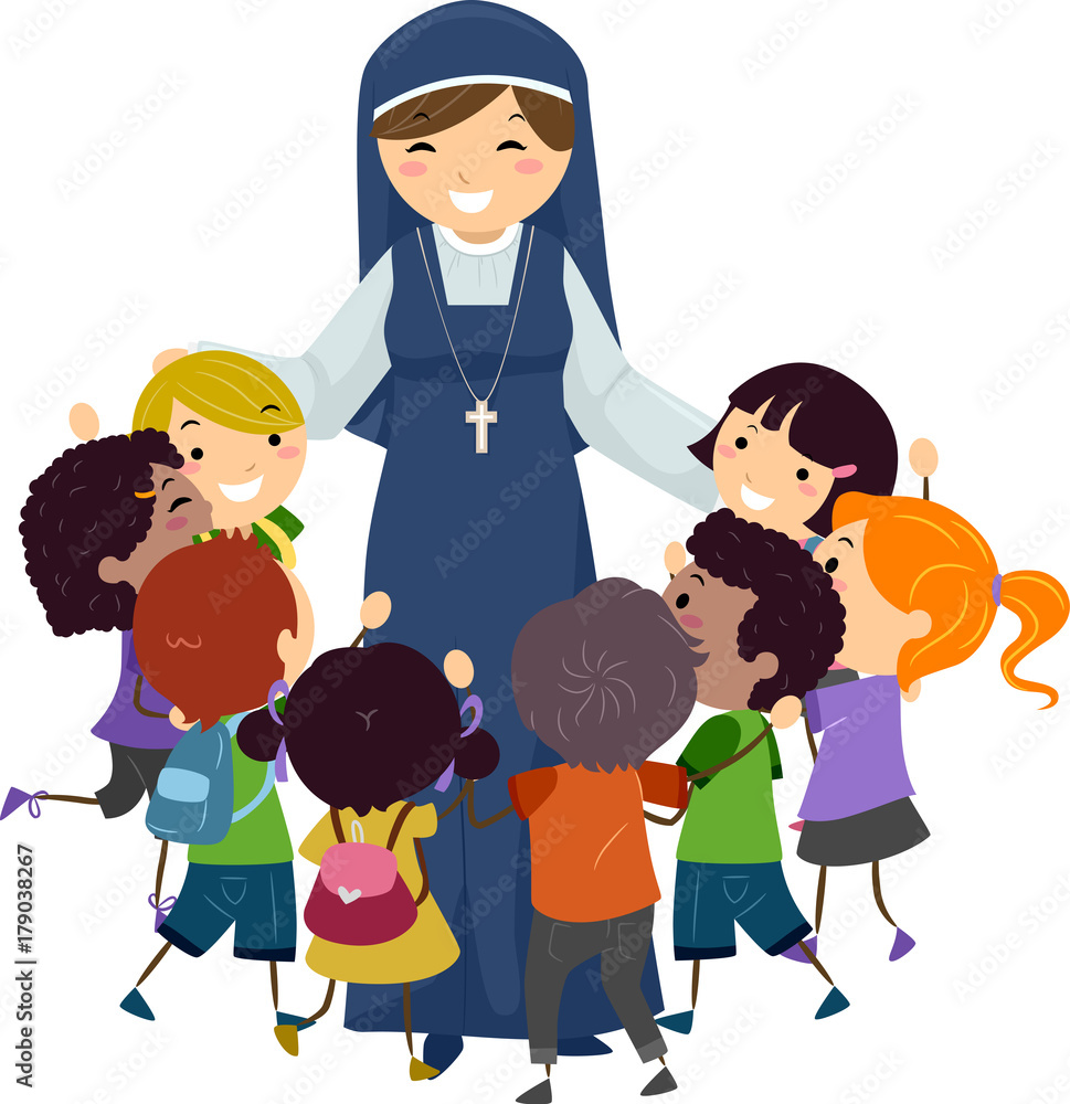 Stickman Kids Nun Hug Illustration Stock Vector | Adobe Stock