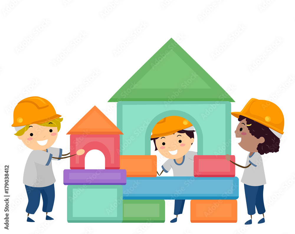 Stickman Kids Building Blocks Illustration Stock Vector | Adobe Stock