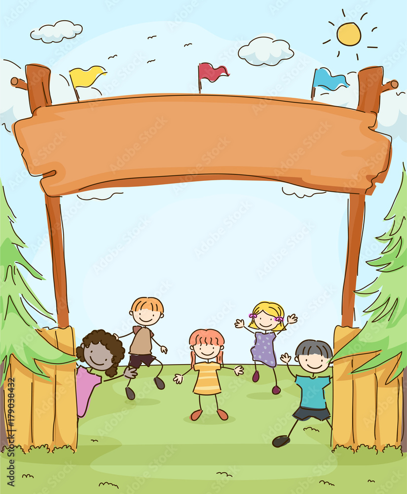 Stickman Kids Camp Entrance Banner Illustration Stock Vector | Adobe Stock