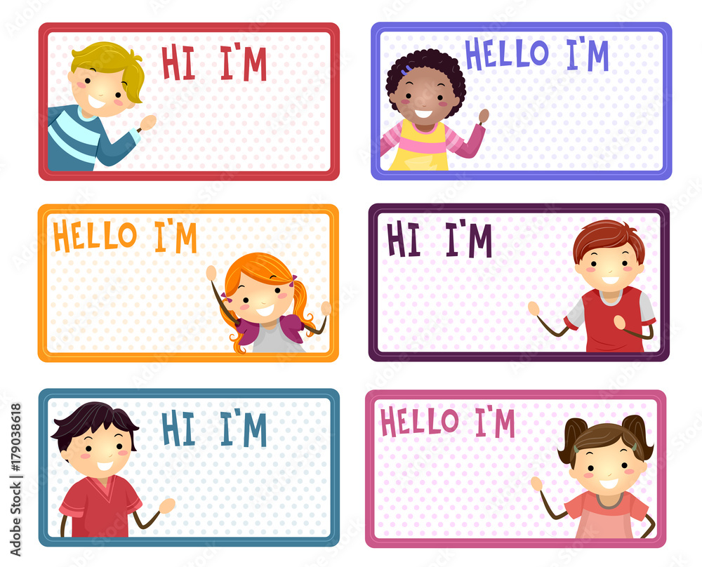 Stickman Kids Name Labels Illustration Stock Vector | Adobe Stock