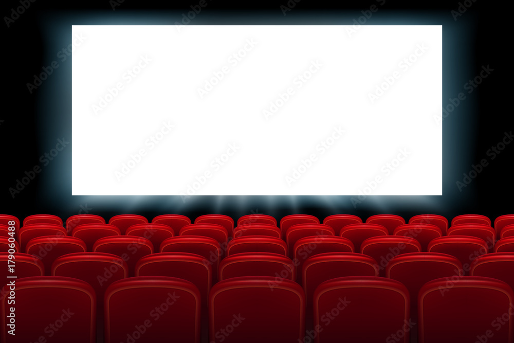 Realistic cinema hall interior with red seats. Cinema movie premiere ...