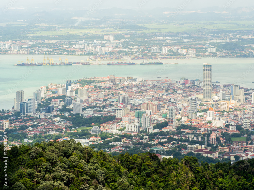 Downtown George Town, with mainland Malaysia in the backgroud, Penang ...