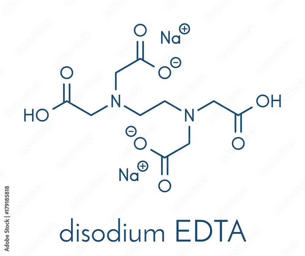 Disodium edetate (disodium EDTA) drug molecule. Skeletal formula. Stock ...