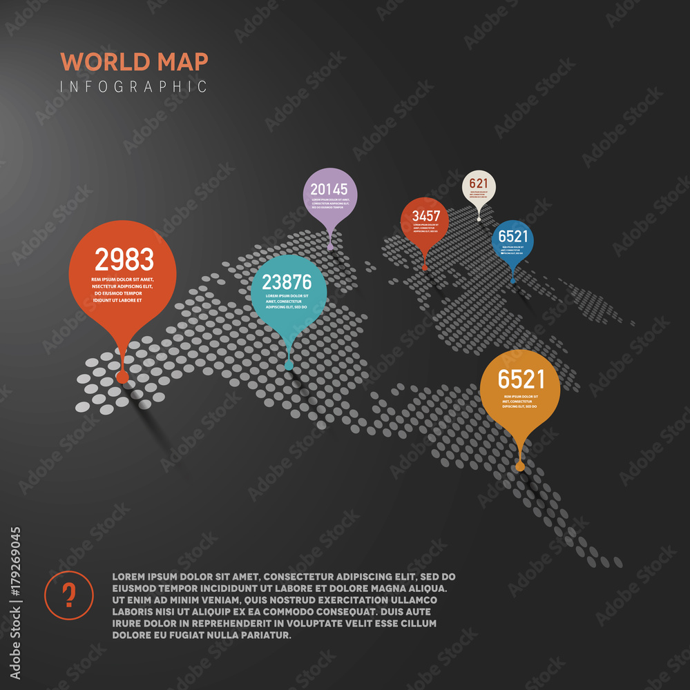 Vector world map infographics with dotted world map. Stock Vector ...