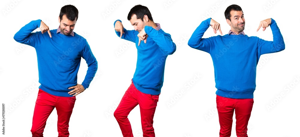 Set of Handsome young man pointing down Stock Photo | Adobe Stock