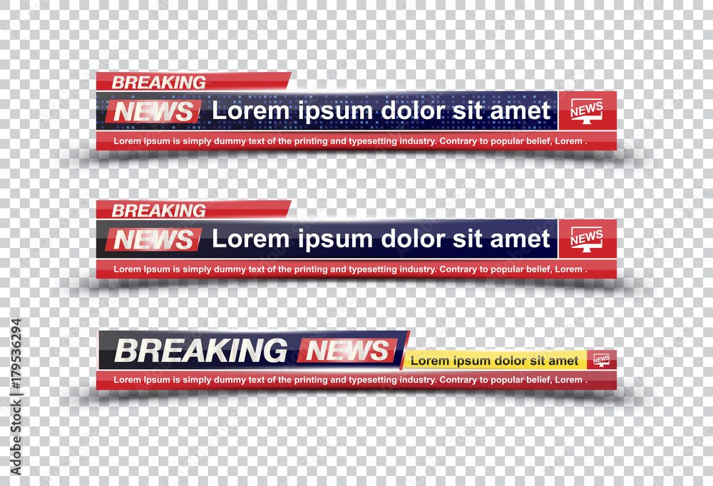 Breaking News template title on transparent backdrop for screen TV ...