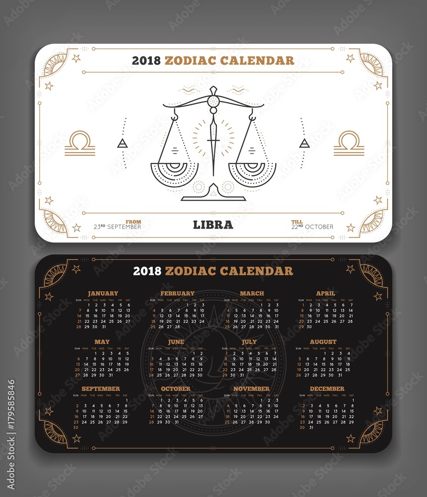Libra 2018 year zodiac calendar pocket size horizontal layout Double ...