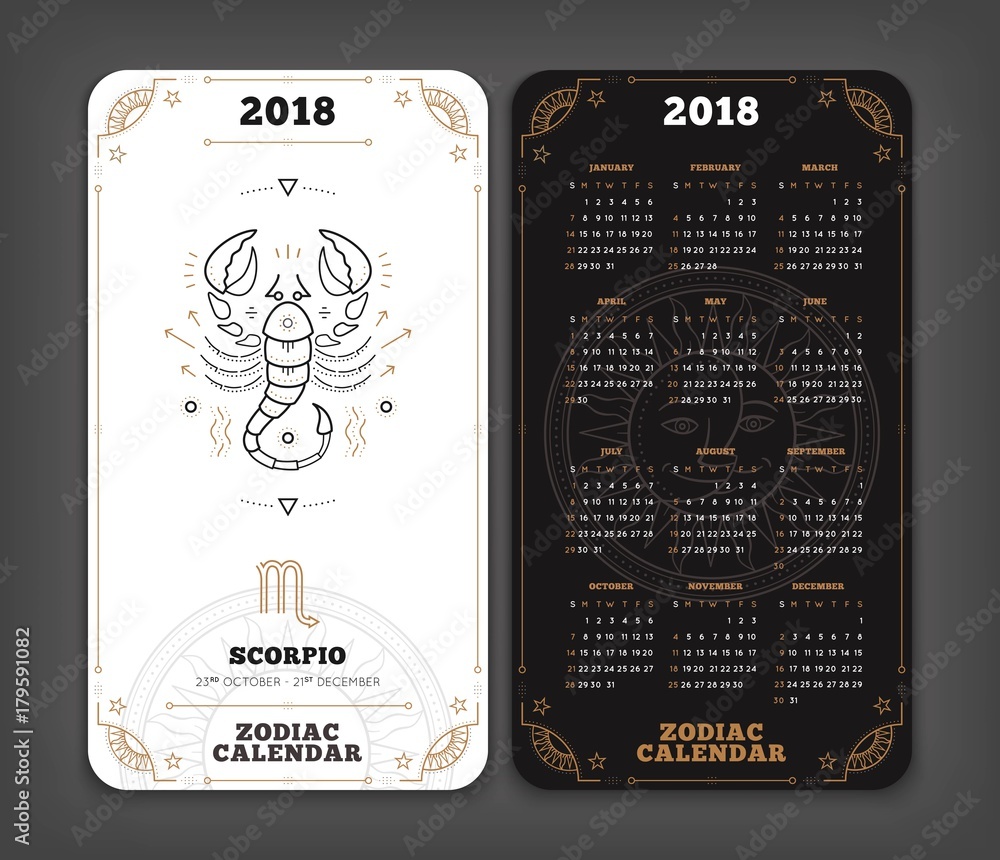 Scorpio 2018 year zodiac calendar pocket size vertical layout Double ...