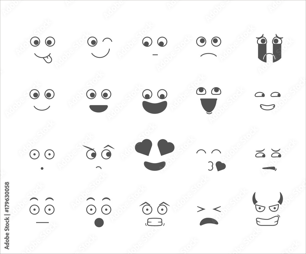Collection of emoticon emoji cartoon facial expressions with mouth ...