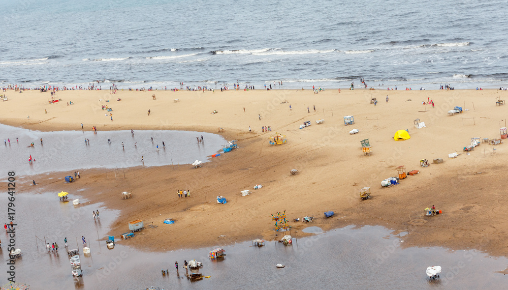 Birds eye view from light house. Temporary water pond formed in the ...