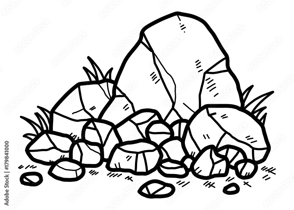 rocks / cartoon vector and illustration, black and white, hand drawn ...