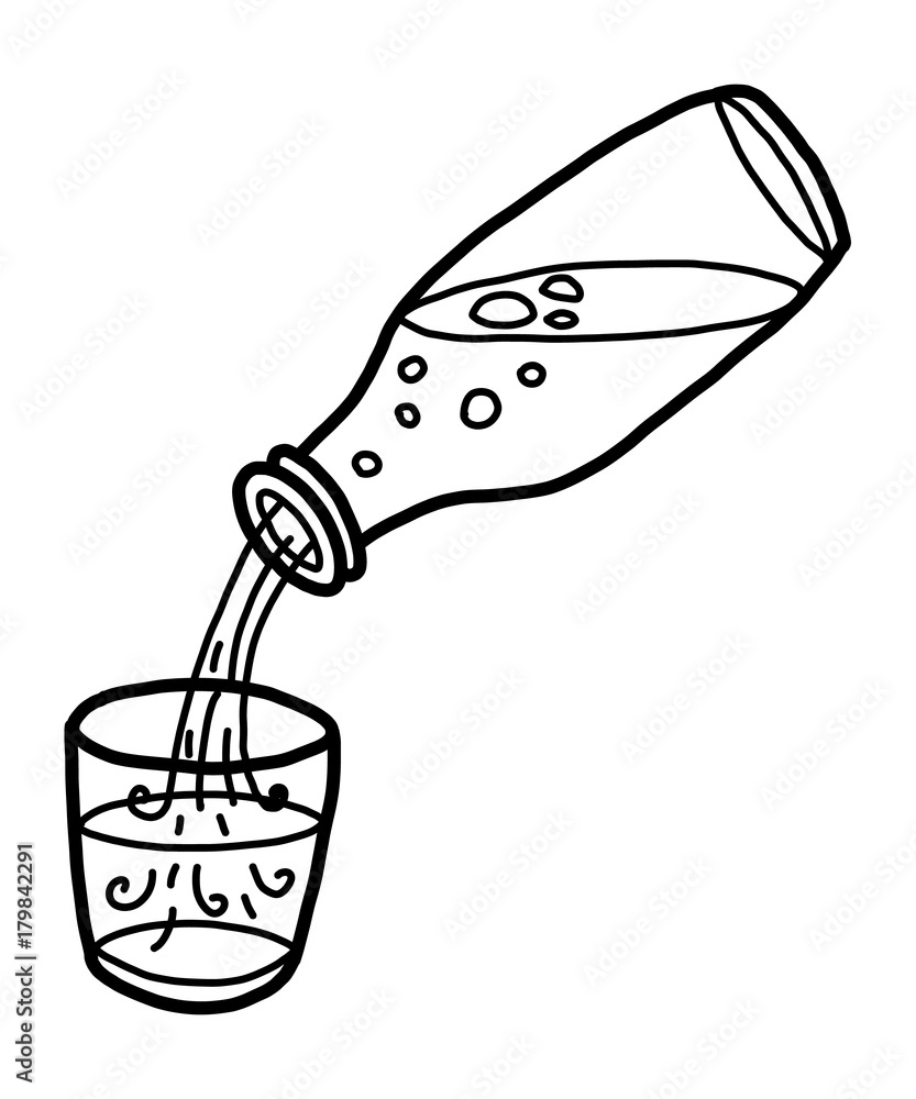 pouring water / cartoon vector and illustration, black and white, hand ...