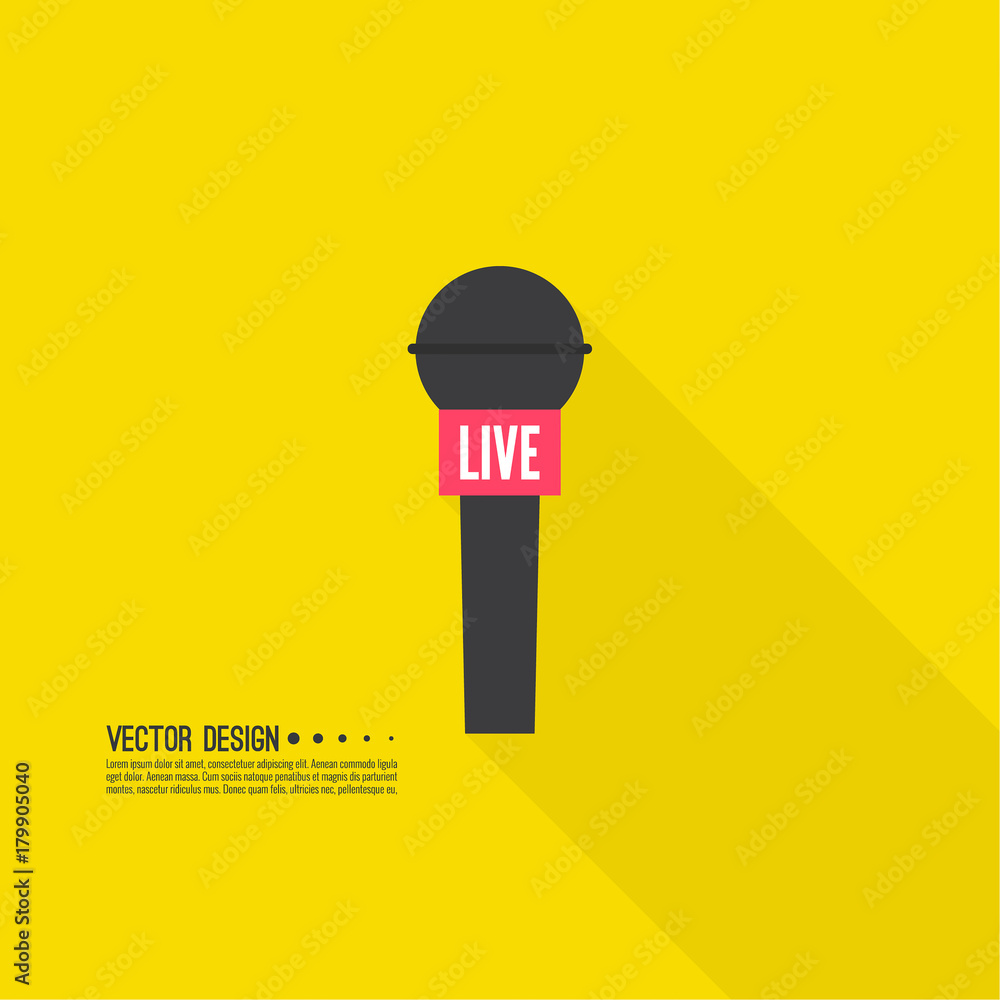Vektor Journalism concept. Live news template with microphone. Symbol ...