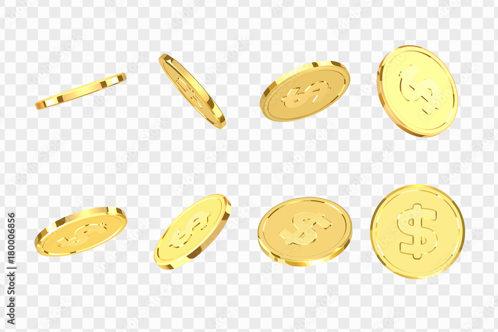 Golden coins. Realistic gold money isolated on a transparent background ...