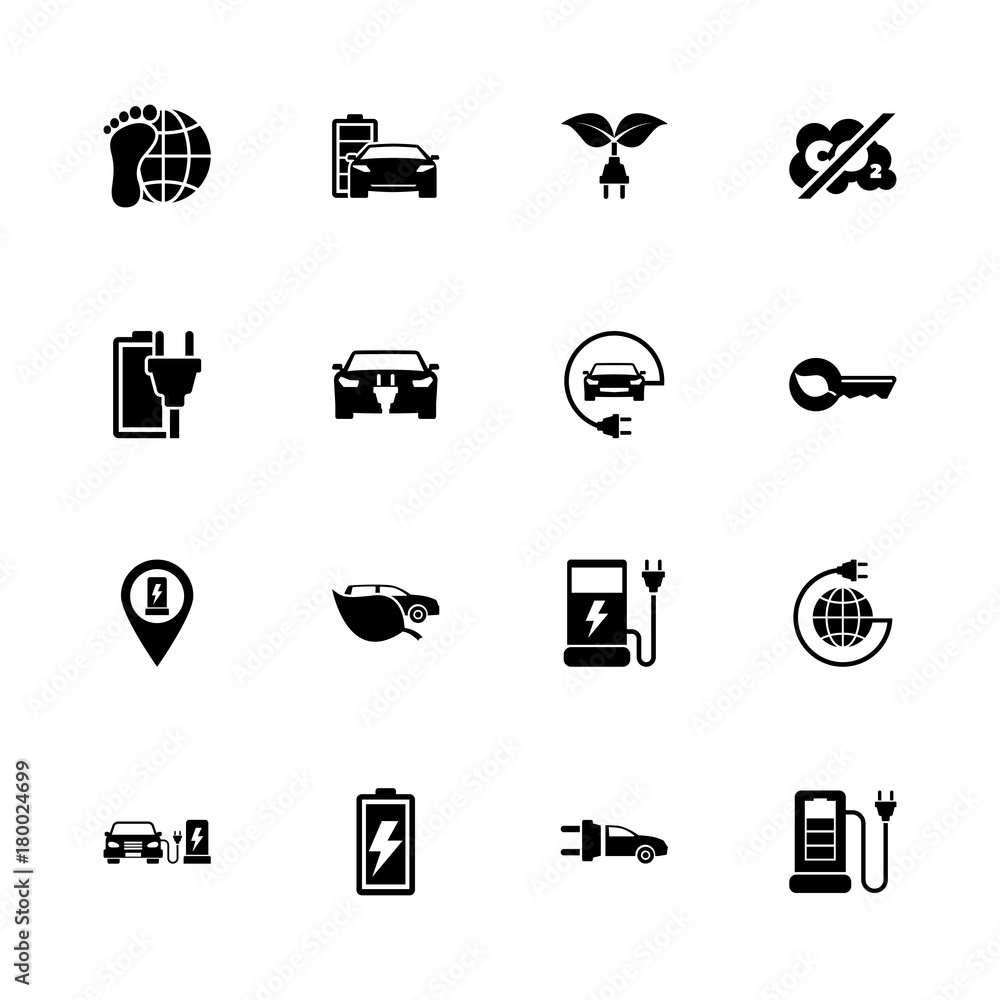 Electro Car icons - Expand to any size - Change to any colour. Flat ...