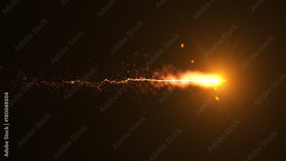 Fire comet flying. Shining lights in motion with small particles. Ring ...