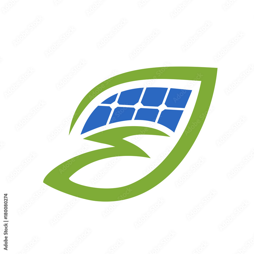 bolt in leaf with solar panel, natural solar panel logo, leaf with ...