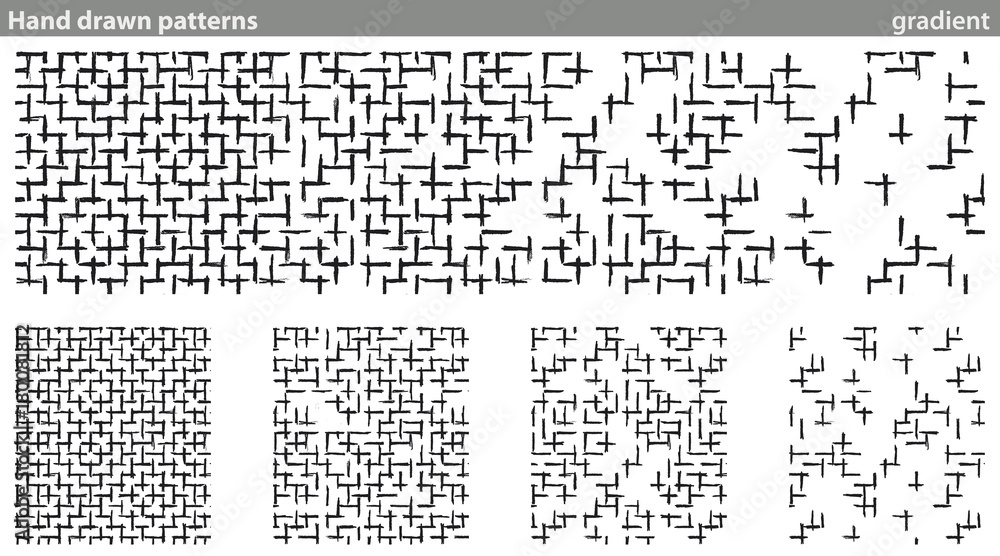 Hand drawn patterns, gradient. Four seamless patterns made with a cross ...