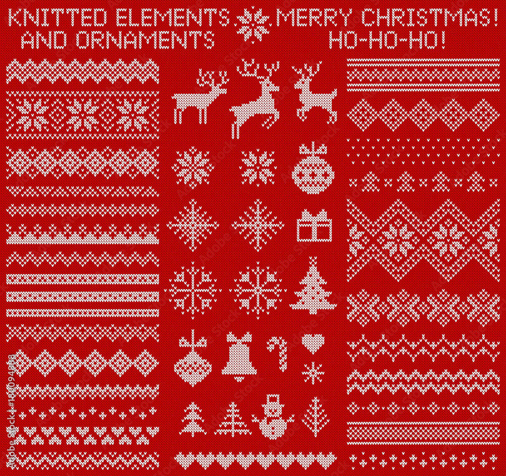 Knitted elements and borders for Christmas, New Year or winter design ...