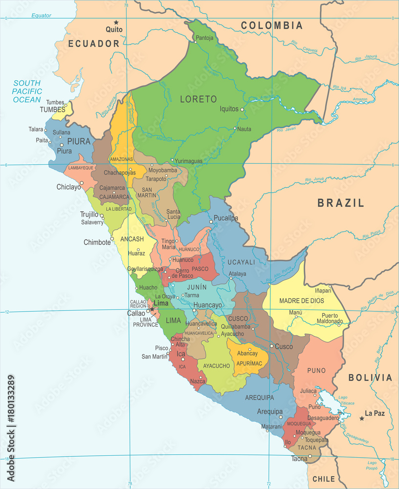 Peru Map - Detailed Vector Illustration Stock Vector | Adobe Stock