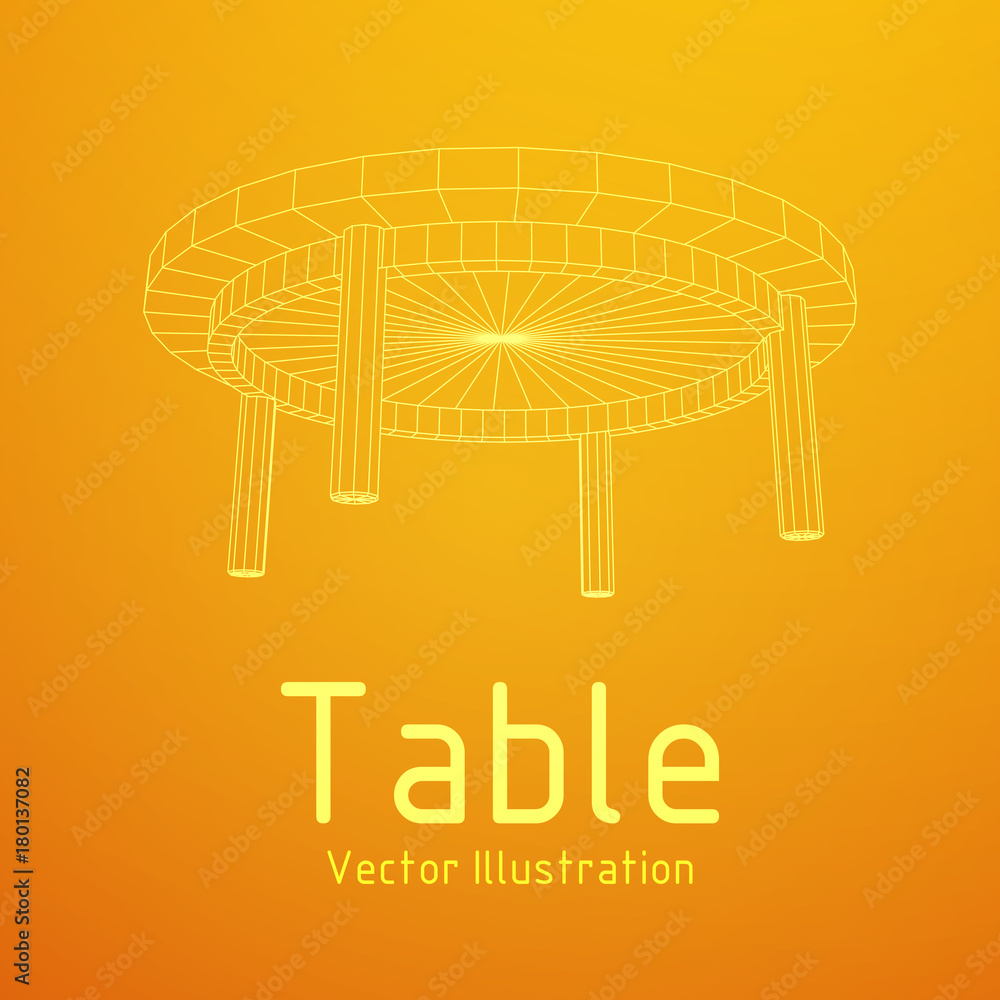 Round Table furniture wireframe blueprint. Linear outline pedestal ...