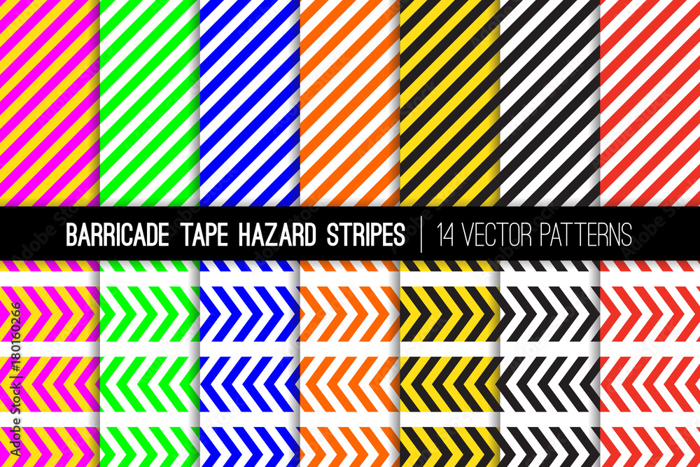 Barricade Tapes and Hazard Stripes Vector Patterns. Standard Brightly ...